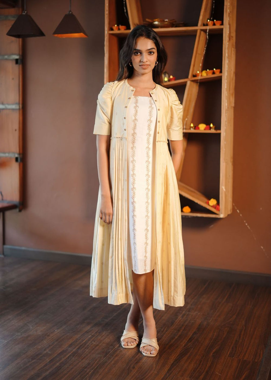 Women's cream & beige long shrug dress