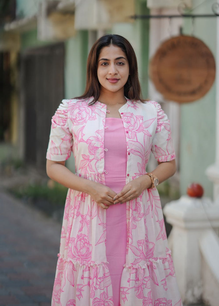 Women's cream & pink long shrug dress
