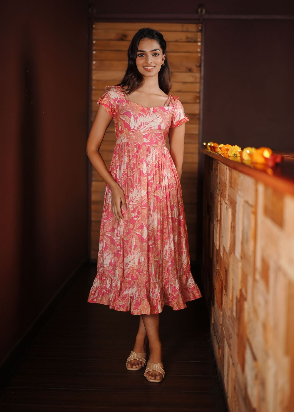 Women's red & multicolour floral dress