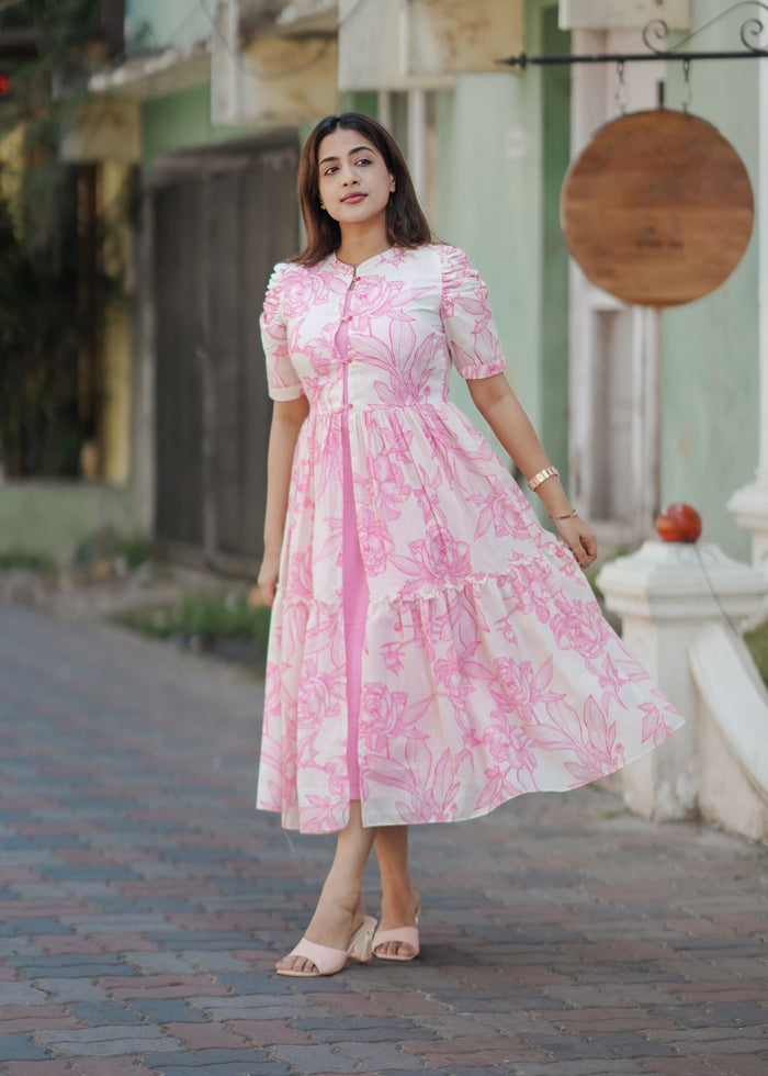 Women's cream & pink long shrug dress