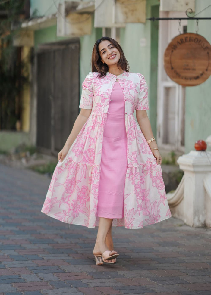 Women's cream & pink long shrug dress
