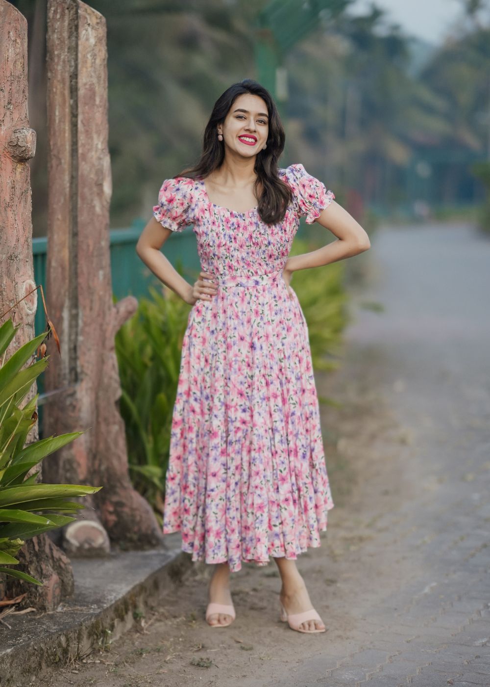 Women's white & pink floral dress