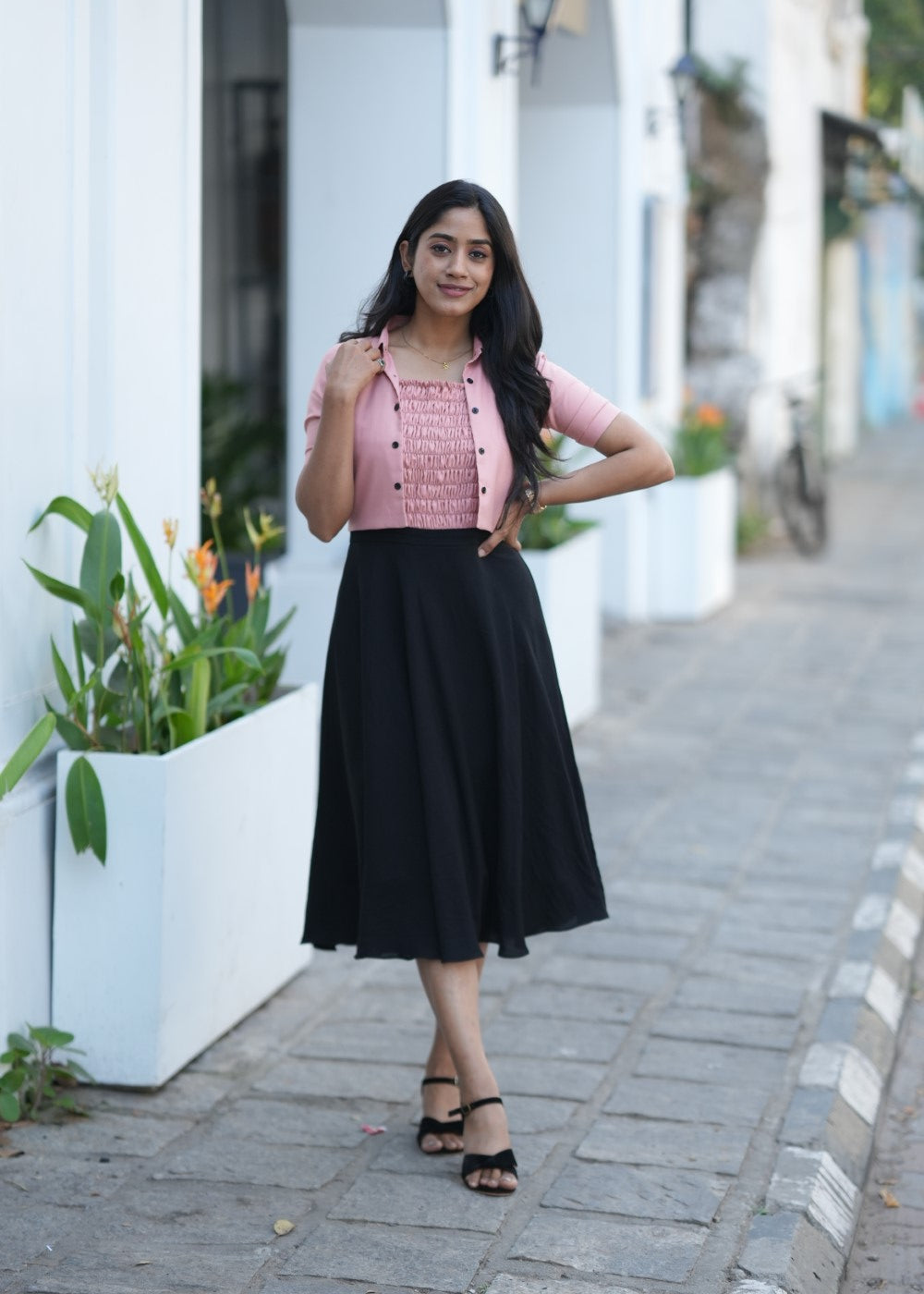 Women's peach & black shrug dress