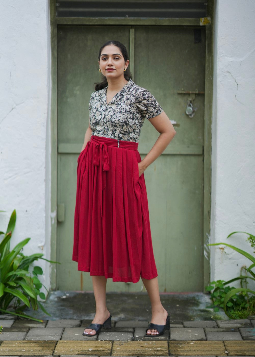 Women's black, multicolour & red floral dress