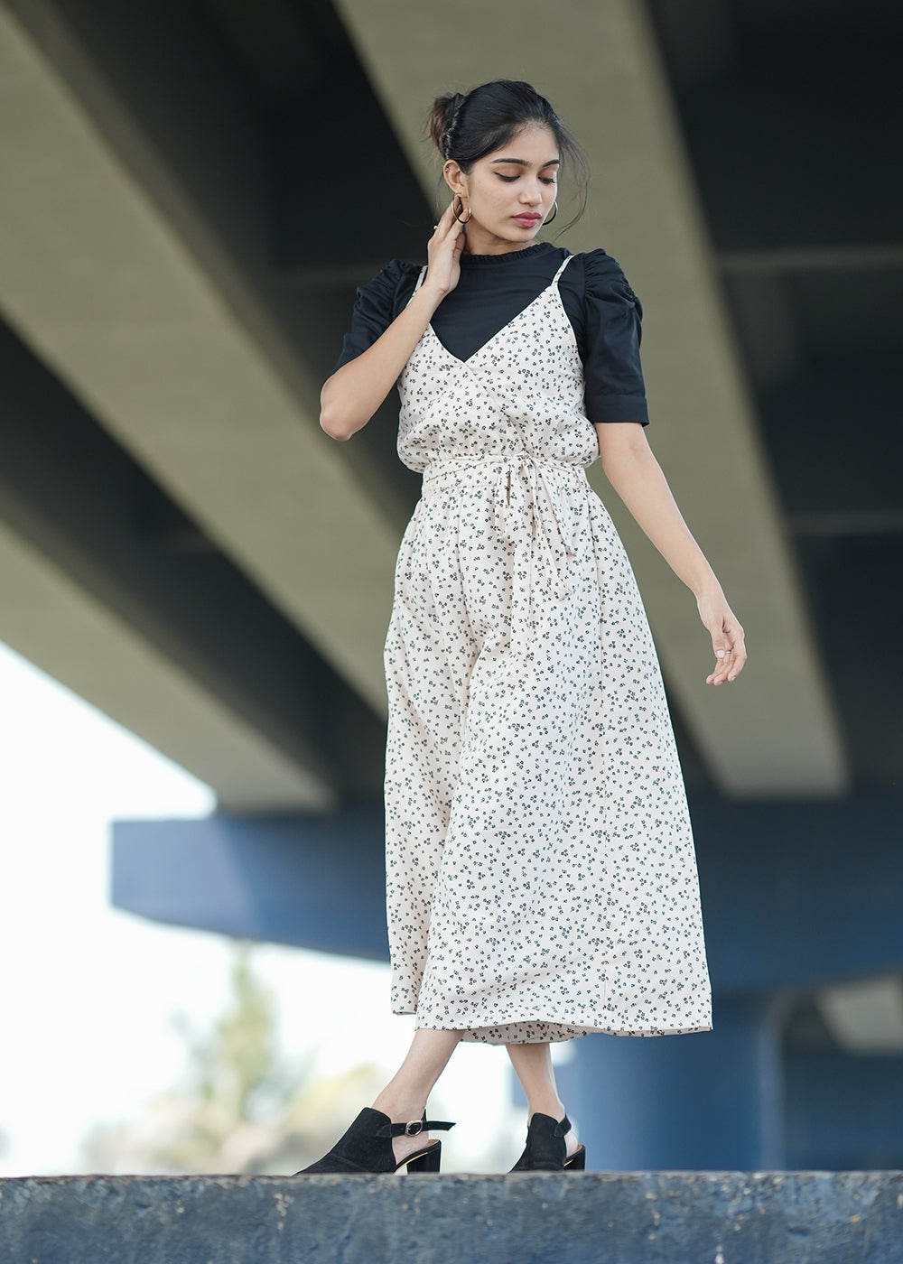 Women's Cream & Black Jumpsuit